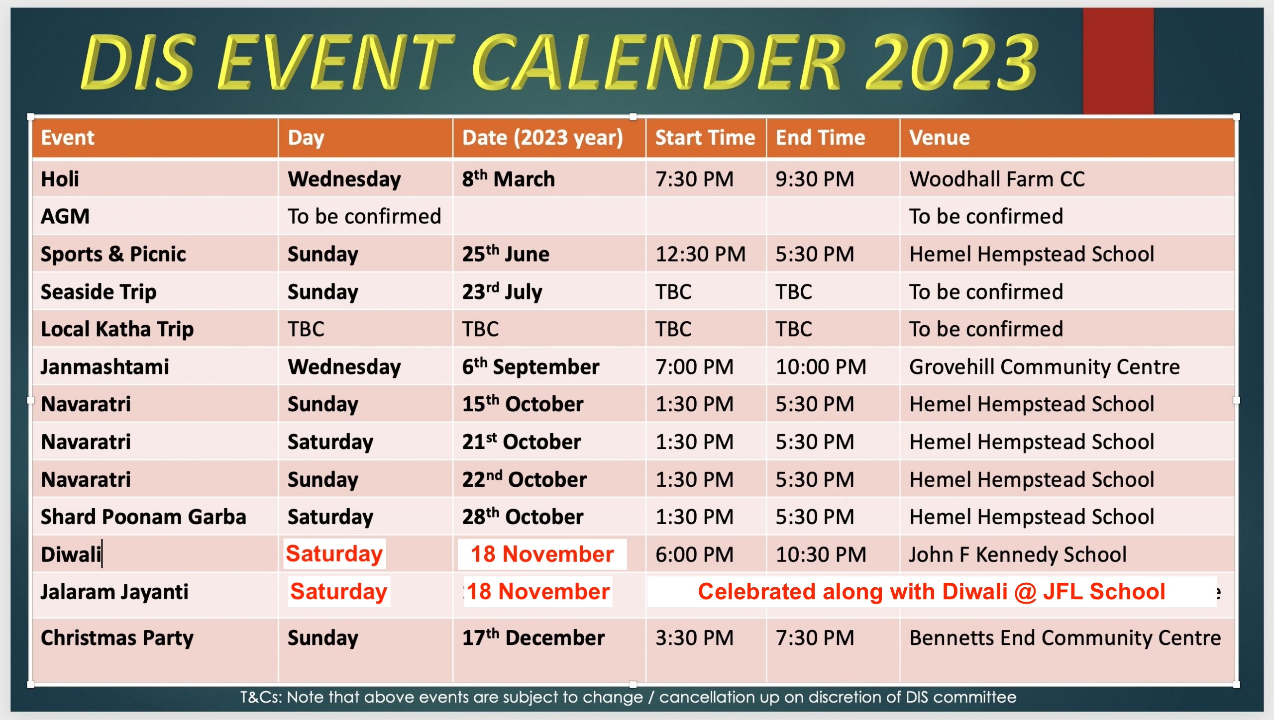 DIS Events Calendar